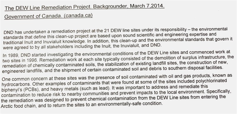 DEW line sites Clean-up and Remediation – DEW Line Radar Sites 1961-63